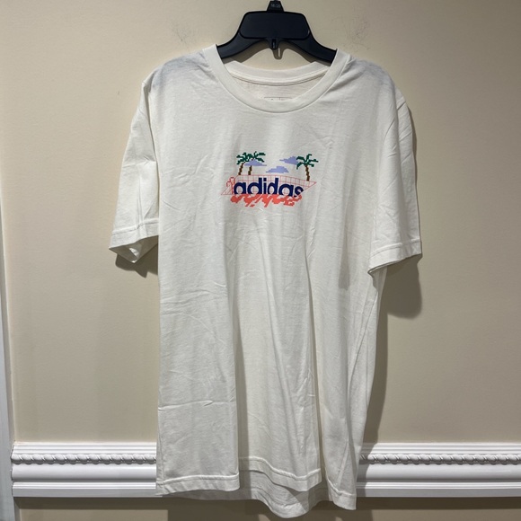 adidas | Shirts | Mens White Adidas Island Palm Trees Summer Tshirt ...